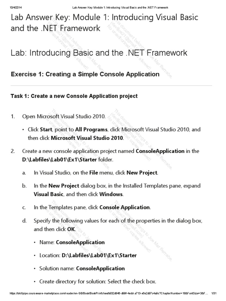 Lab Answer Key - Module 1 - Introducing Visual Basic and The | PDF | Visual Basic .Net ...