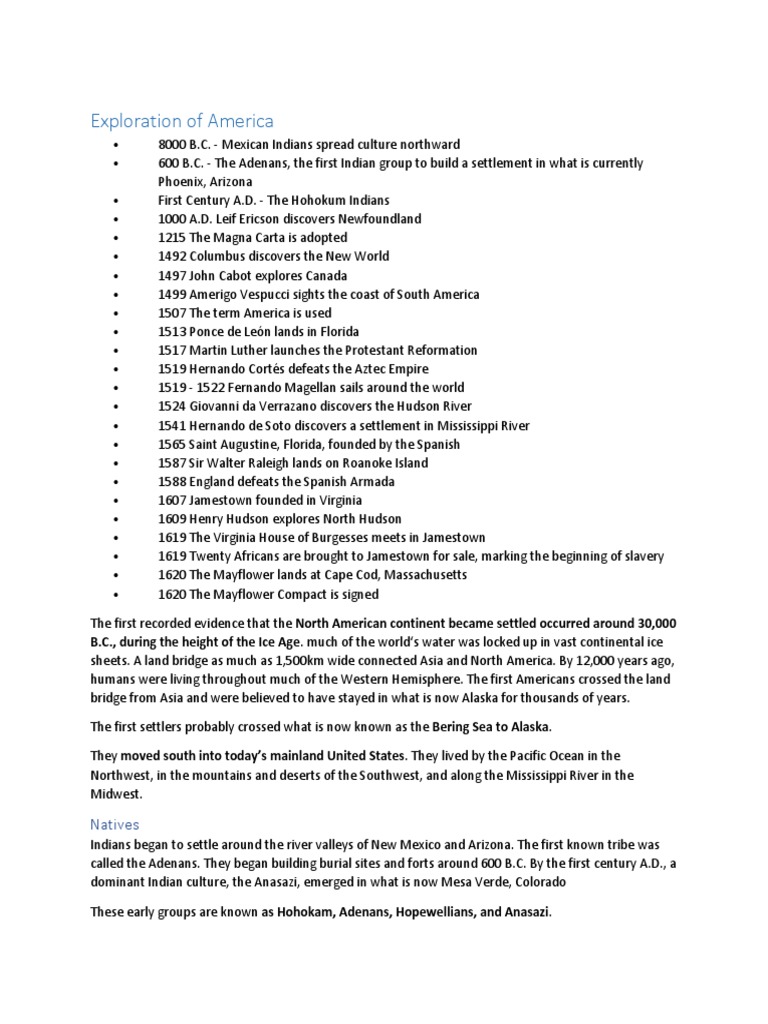 Key Milestones in American Exploration | PDF | Christopher Columbus ...