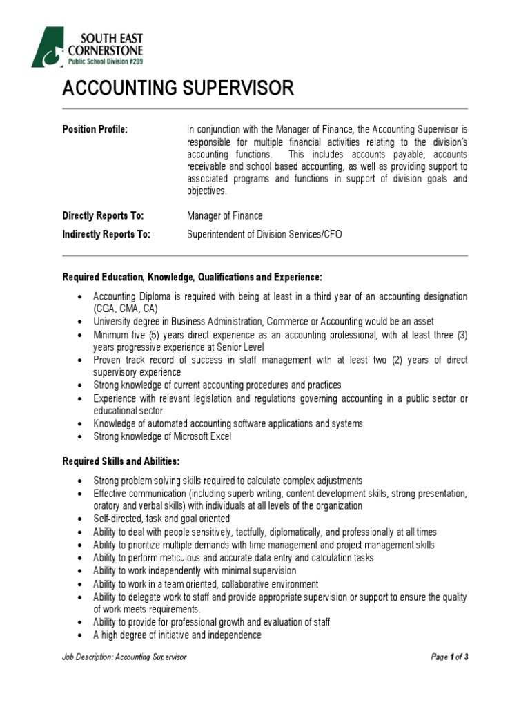 Finance - Accounting Supervisor.pdf | Supervisor | Confidentiality