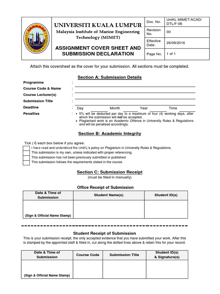 Assignment Cover Sheet and Submission Declaration UniKLMIMET-ACAD-DTL-F ...