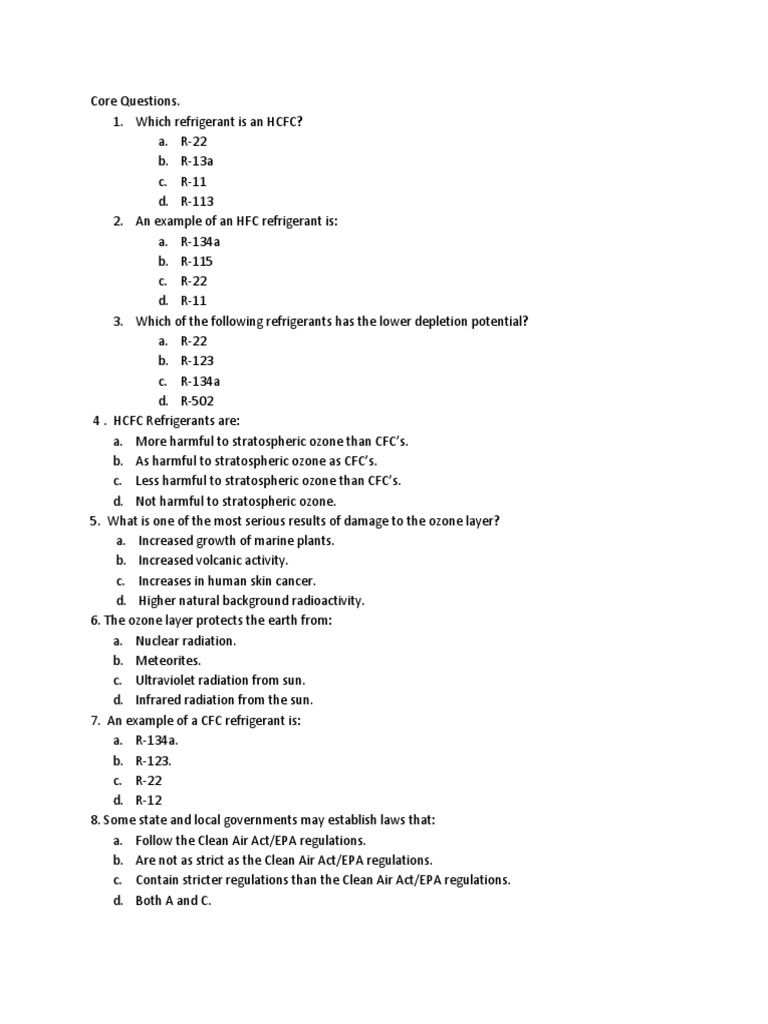 Core Questions | PDF | Chlorofluorocarbon | Refrigerator