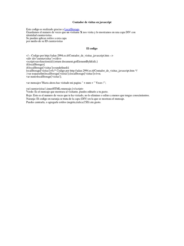 Contador de Visitas en Javascript | PDF