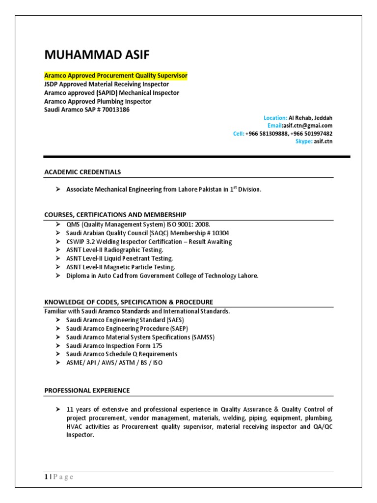 Asif CV | PDF | Plumbing | Fire Sprinkler System