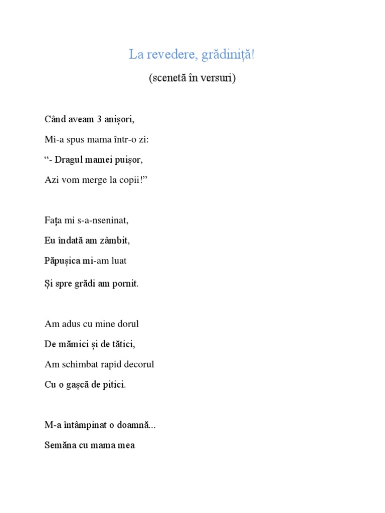 La Revedere, Gradinita! | PDF