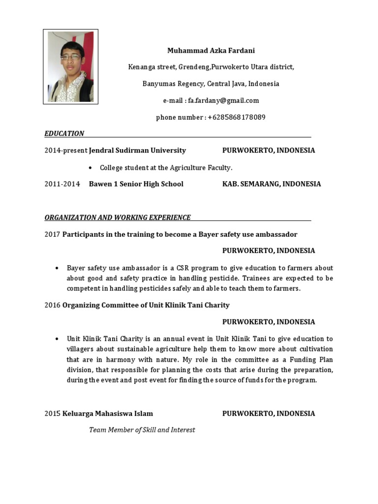 Muhammad Azka Fardani CV Aiesec Indonesia | PDF | Indonesia | Agriculture