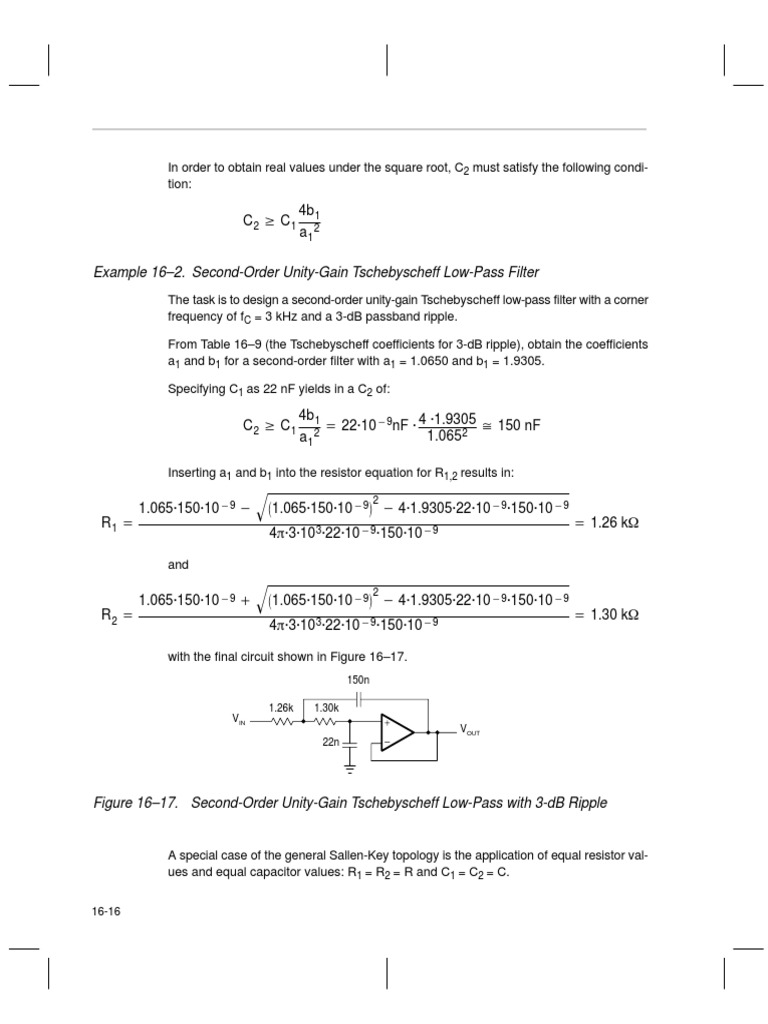 C C 4b A: Example 16-2. Second-Order Unity-Gain Tschebyscheff Low-Pass ...