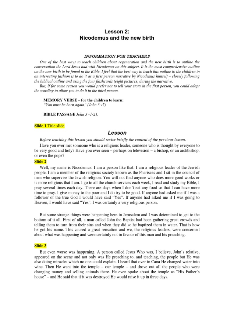 Lesson 2: Nicodemus and The New Birth | Download Free PDF | John The ...