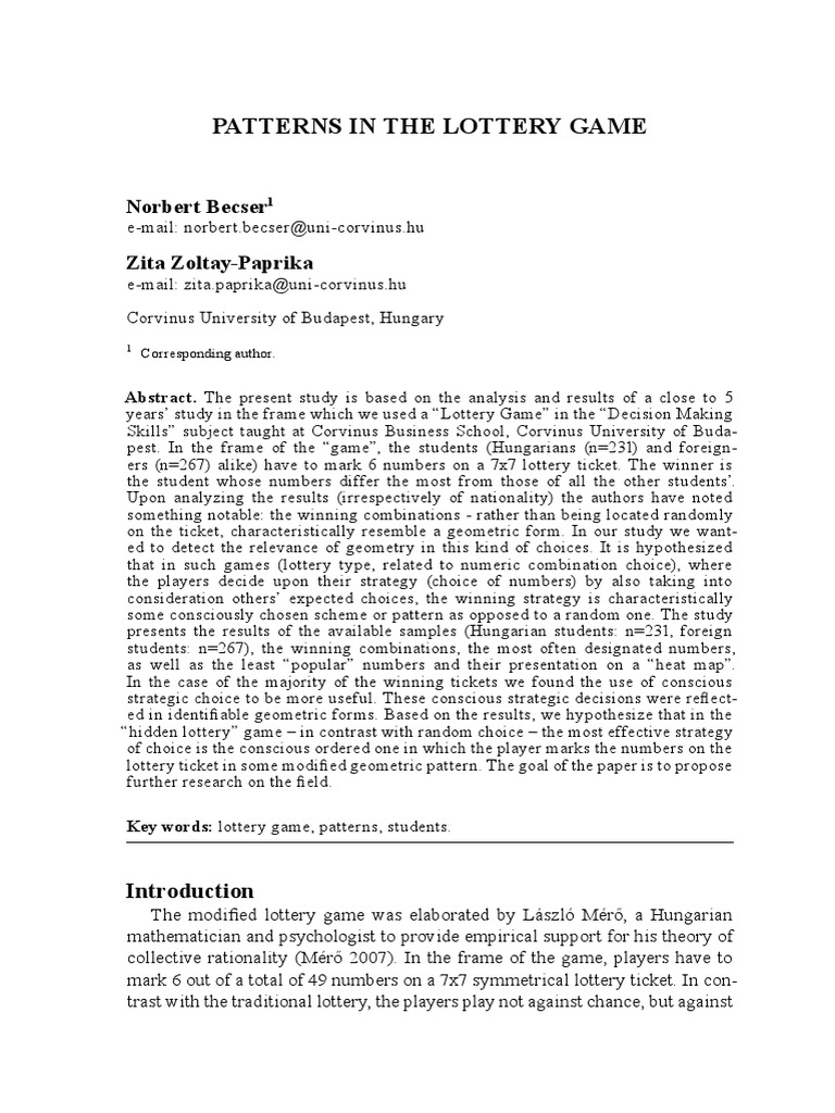 Geometric Patterns in Lottery Number Selection: Insights from a Study ...