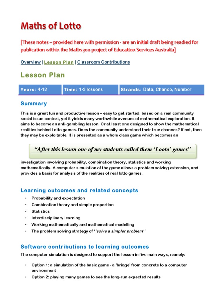 Maths Lotto | PDF | Lottery | Simulation