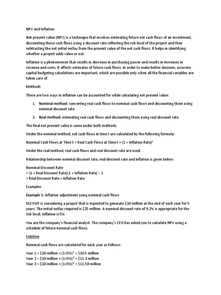 NPV and Inflation | PDF | Net Present Value | Discounted Cash Flow