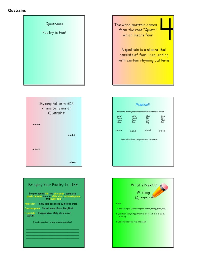 Quatrains | PDF | Rhyme | Narrative Forms