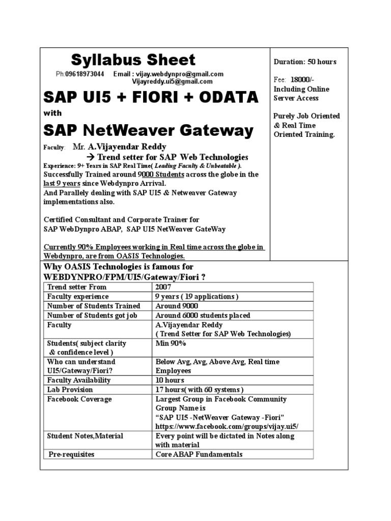 SAP UI5 Netweaver Gateway Fiori Syllabus Sheet | PDF | Cascading Style Sheets | Tag (Metadata)