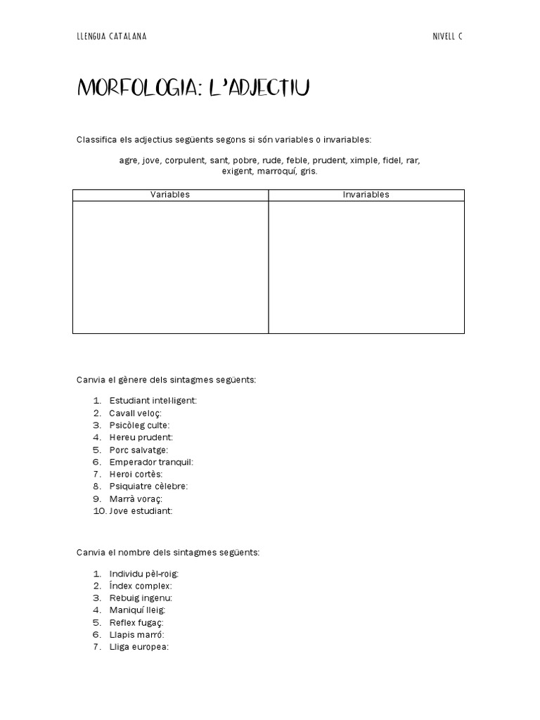 Morfologia L'adjectiu | PDF