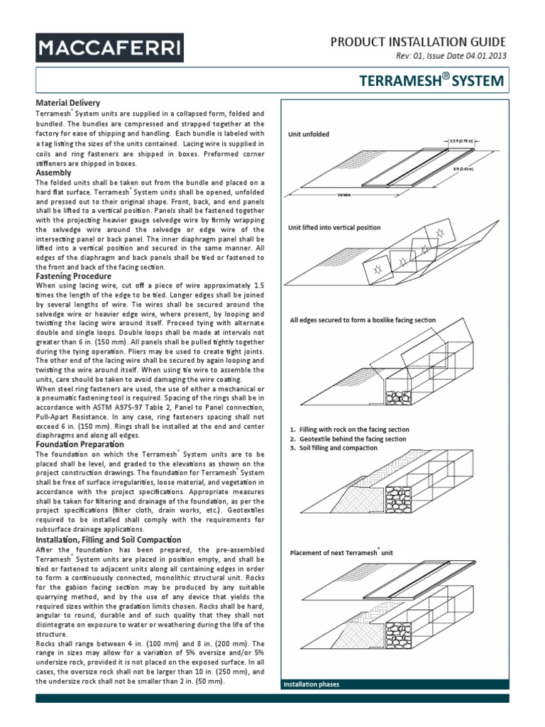 Terramesh Install Guide PDF | PDF | Drainage | Wire