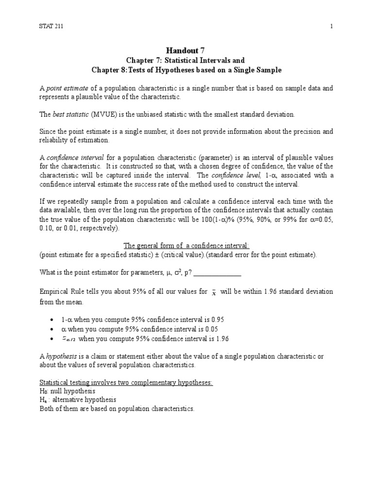 Handout 7 | PDF | Confidence Interval | Statistical Hypothesis Testing