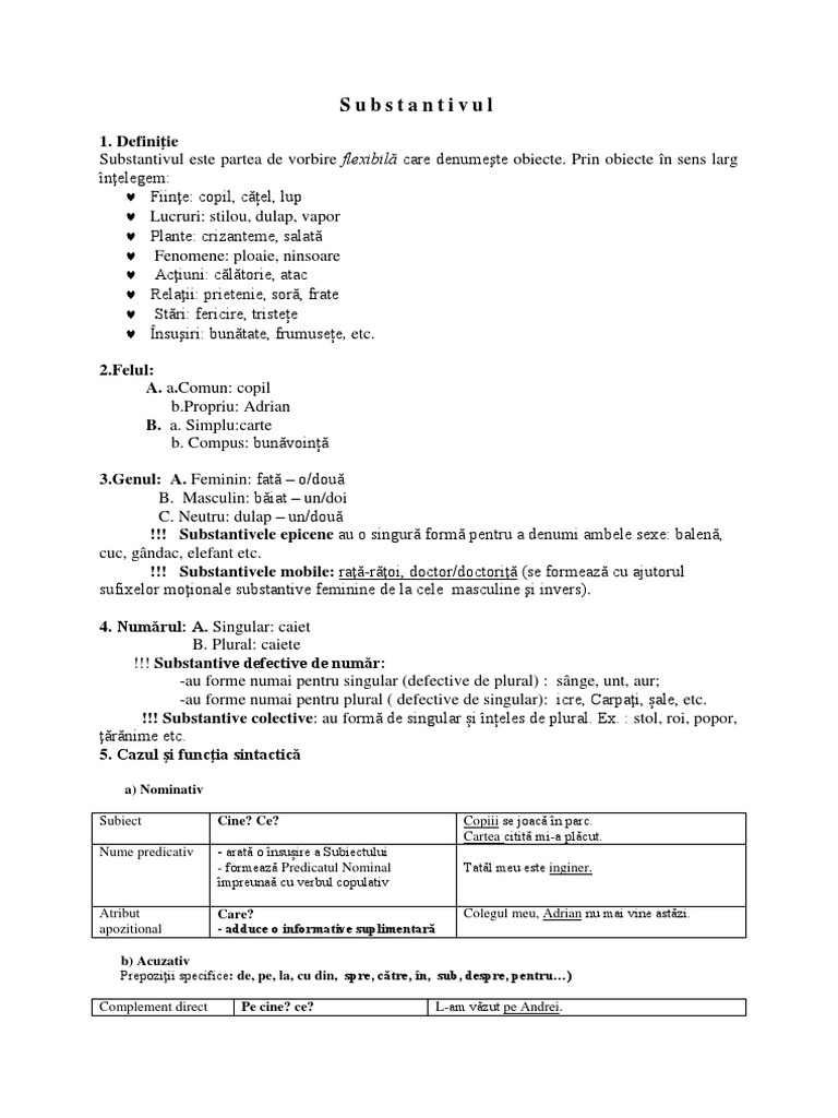 Substantivul Articolul-Fisa Teoretica | PDF