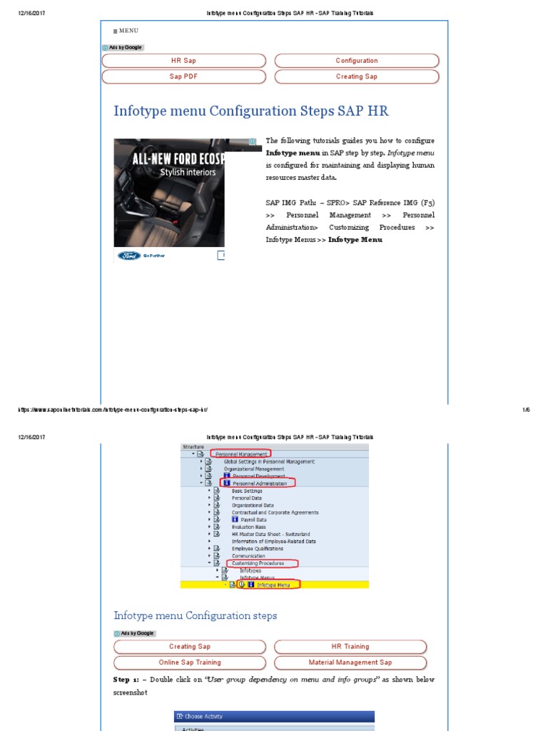 Infotype Menu Configuration Steps Sap Hr Sap Training Tutorials Download Free Pdf Menu 4514