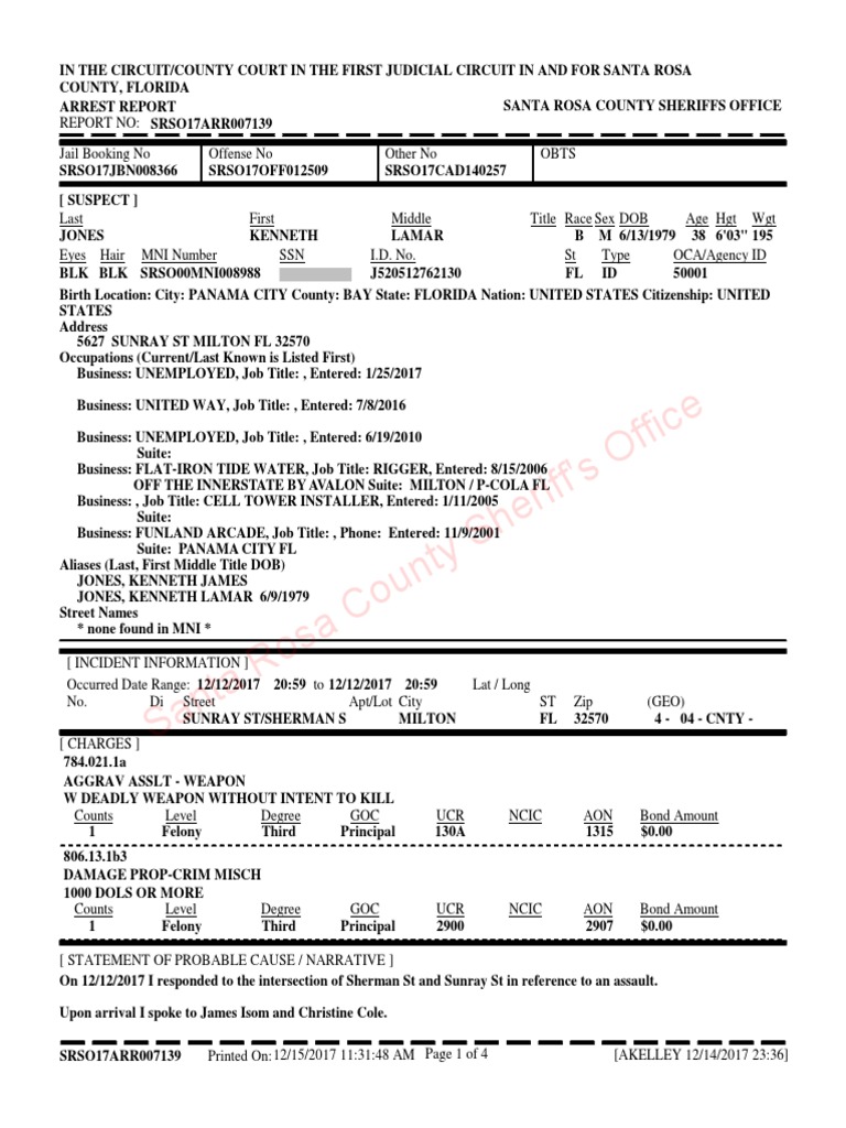 Kenneth Jones Arrest Report | PDF | Practice Of Law | Separation Of Powers