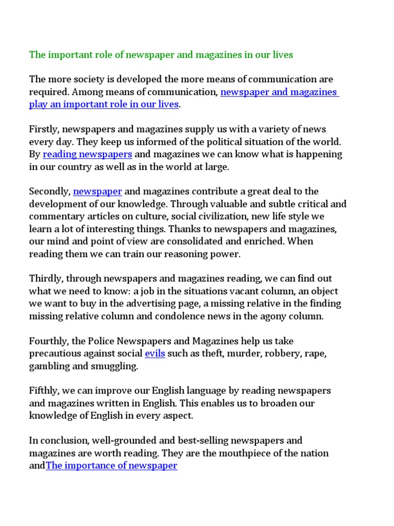 Importance of Newspapers and Magazines | PDF | Newspapers | News