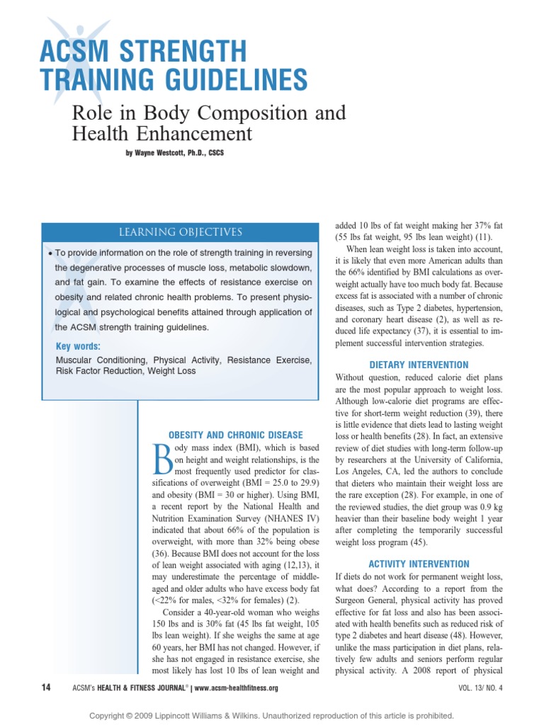 ACSM STRENGTH TRAINING GUIDELINES Role in Body7 PDF | PDF | Strength ...