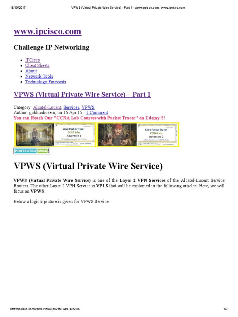 VPWS (Virtual Private Wire Service) - Part 1 - WWW - Ipcisco.com - WWW ...