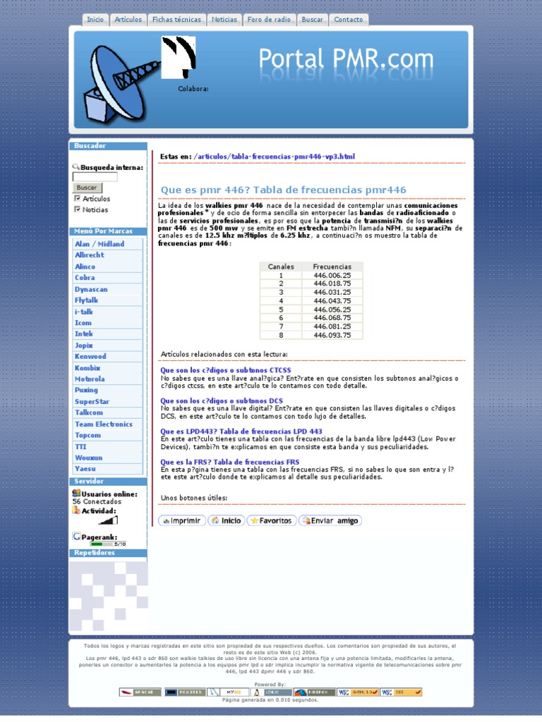 Tabla Frecuencias Pmr446 | PDF | Tecnología de radio | Comunicación