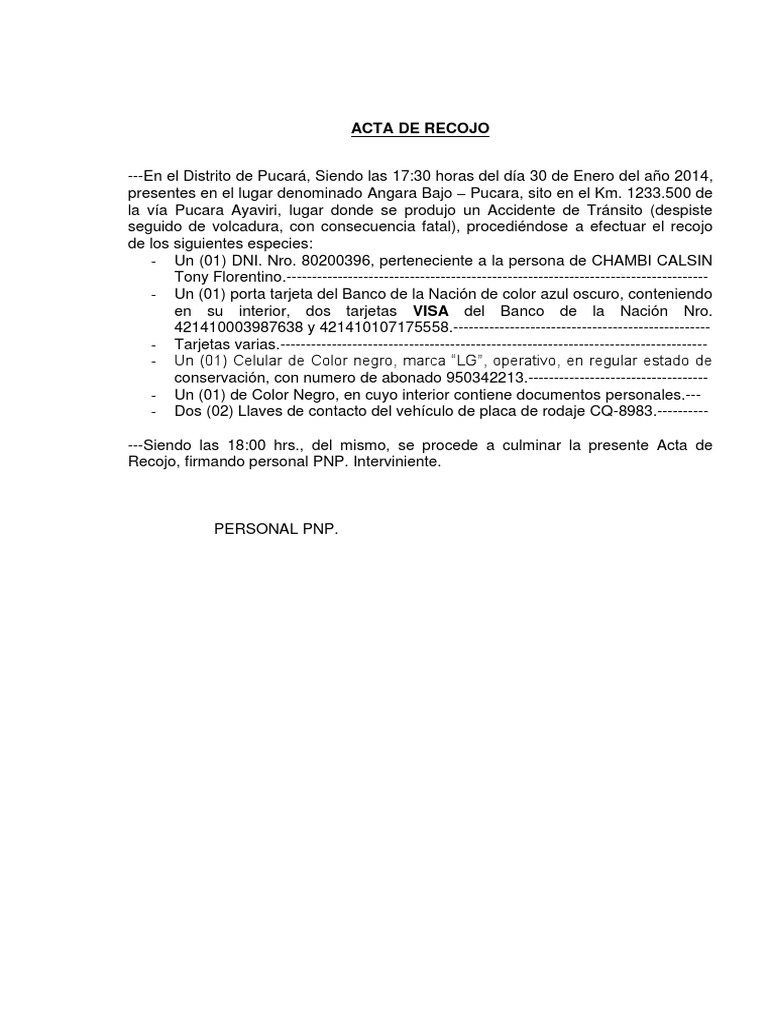 Acta de Recojo de Indicios | PDF