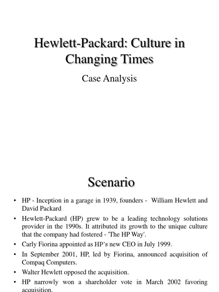 Case Analysis Hewlett Packard Culture in Changing Times | PDF | Hewlett ...