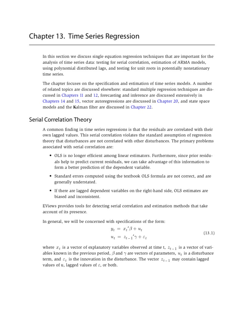 Chapter 13. Time Series Regression: Serial Correlation Theory | PDF ...