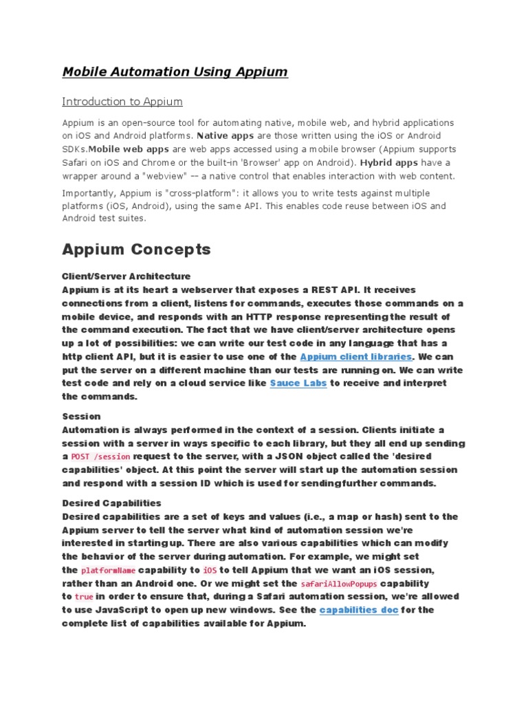 Mobile Automation Using Appium | PDF | Ios | Web Application
