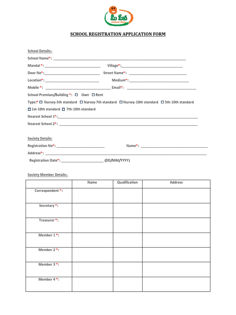 School Registration Application Form | PDF | Philately | Written ...
