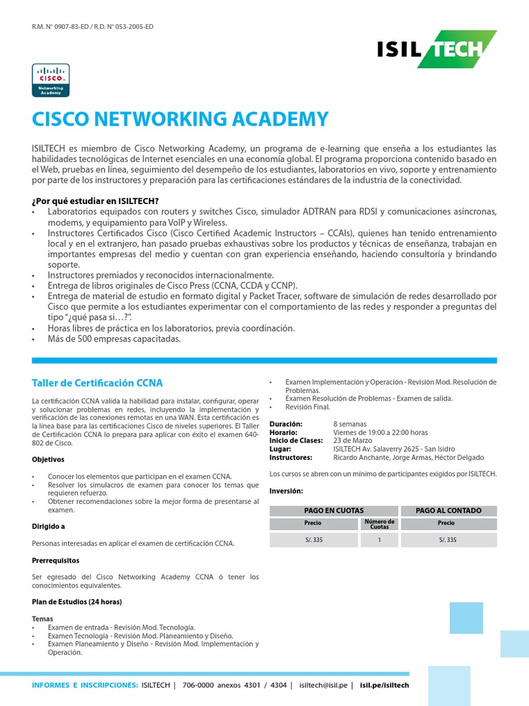 Taller de Certificación CCNA en ISILTECH | PDF | Certificaciones de ...