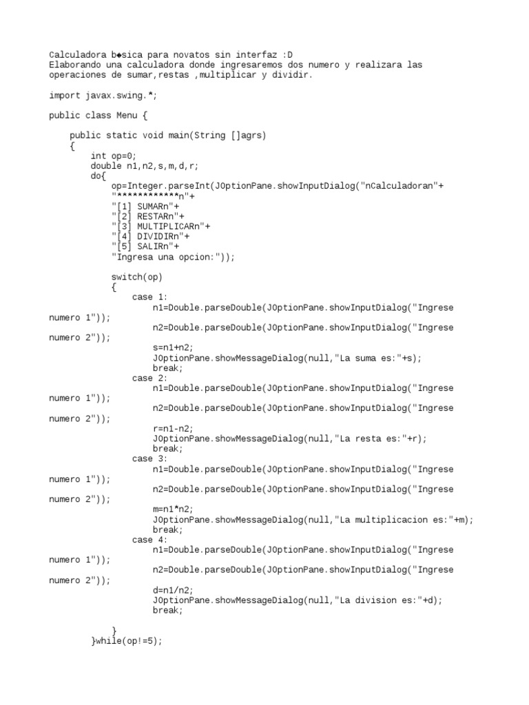 Calculadora Basica Java | PDF | Arial | Tipos de letra Neo Grotesque ...