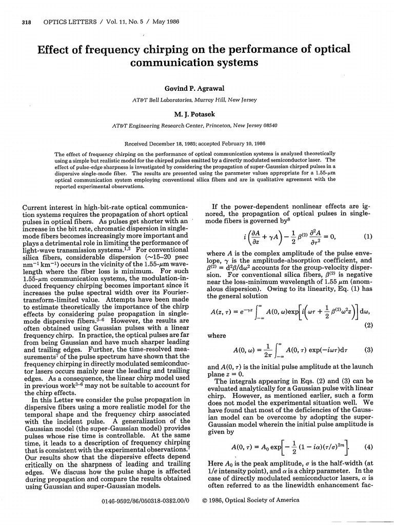 Effect of Frequency Chirping On The Performance of Optical ...
