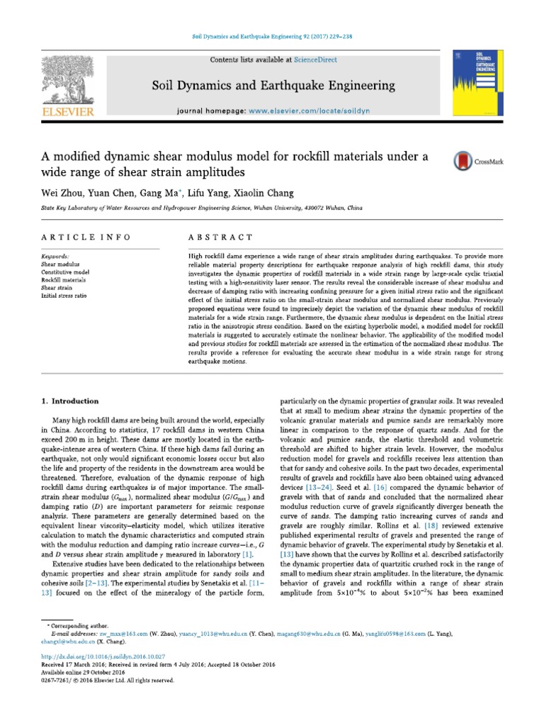 A Modified Dynamic Shear Modulus Model For Rockfill Materials Under A ...