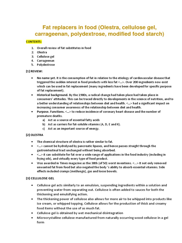 Fat Replacers in Food | PDF | Fat | Foods