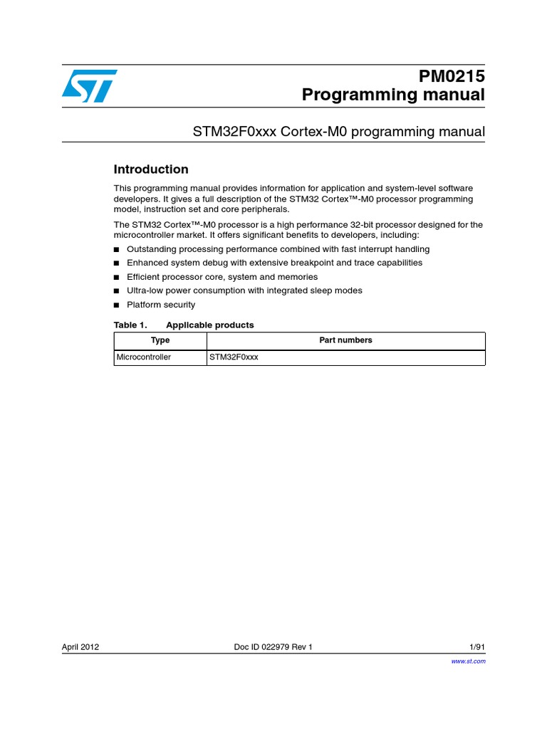 Stm32f0xxx Cortex M0 Programming Manual Pdf Pdf Instruction Set Central Processing Unit