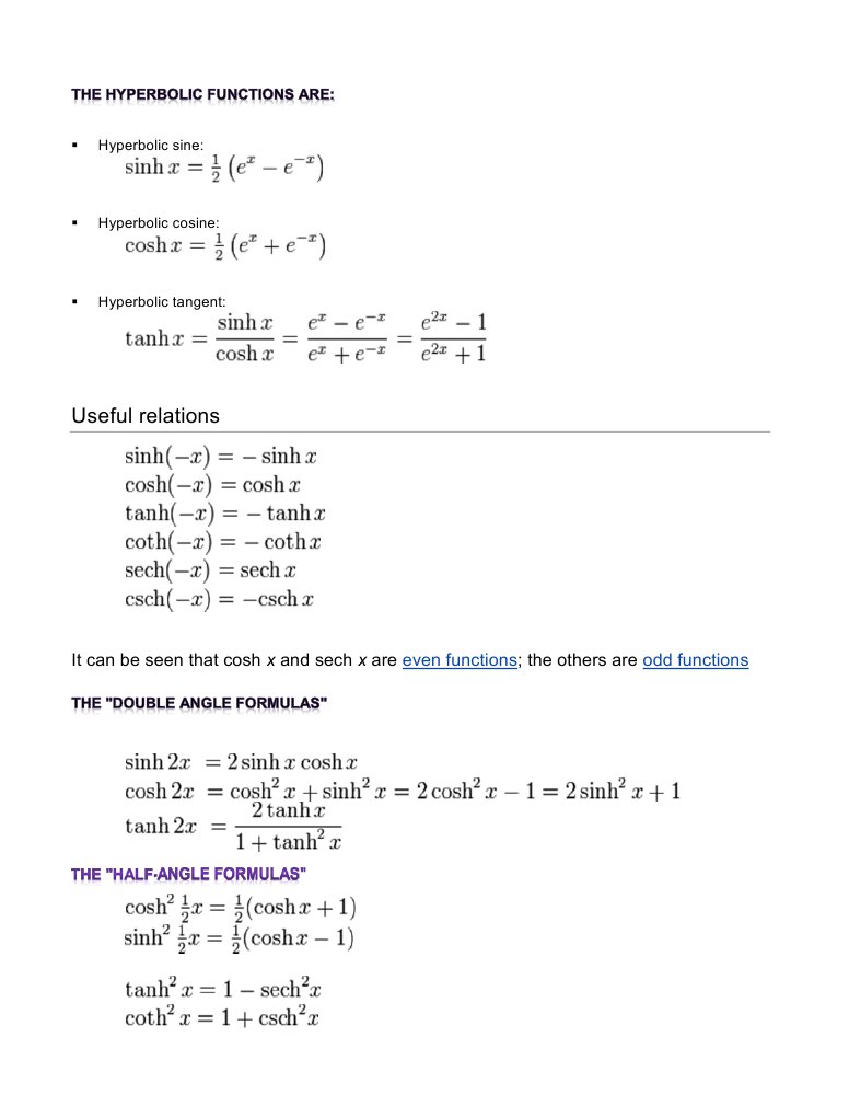 Hyperbolic Functions and Identities | PDF