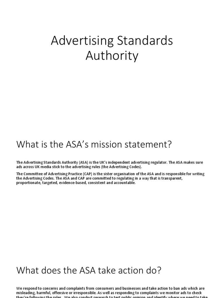 Advertising Standards Authority - Powerpoint | PDF | Advertising | Business