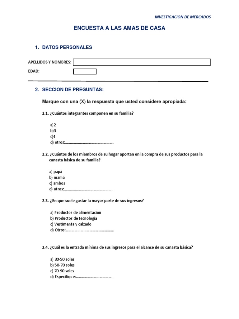 Preguntas de Amas de Casa(Canasta Familiar9