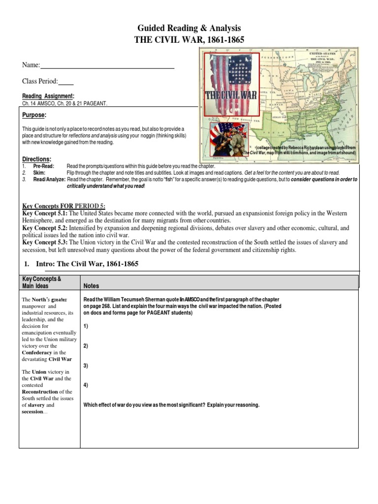 Civil War Guided Reading 1 | PDF | American Civil War | Confederate ...