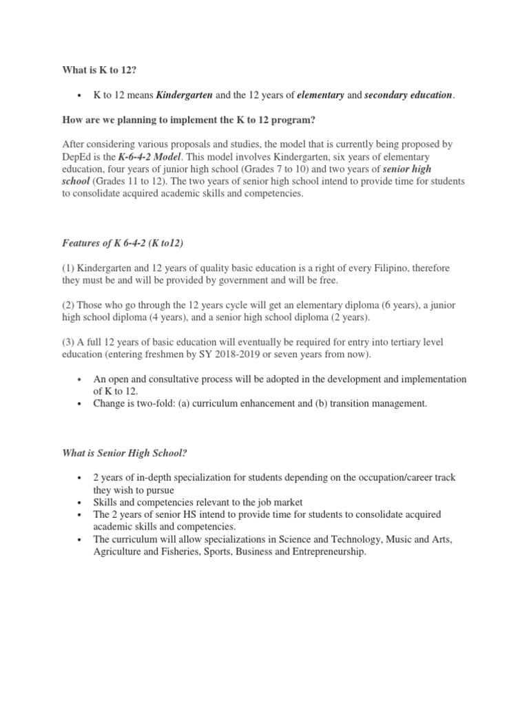 An Overview Of The Proposed K To 12 Basic Education Program In The