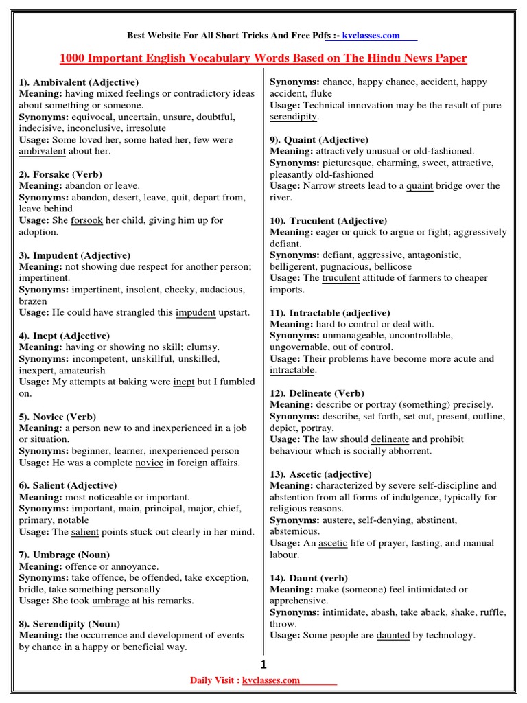 1000 Vocabulary Words From The | PDF | Handcuffs | Adjective