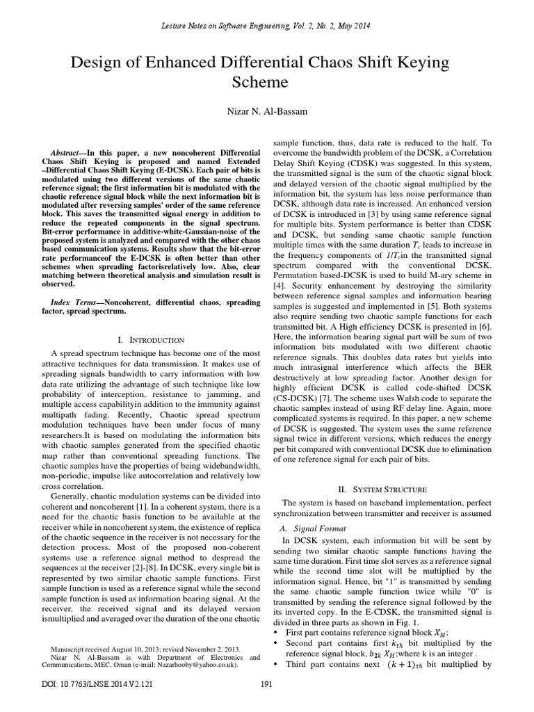 Design of Enhanced Differential Chaos Shift Keying Scheme: Nizar N. Al-Bassam | PDF | Modulation ...