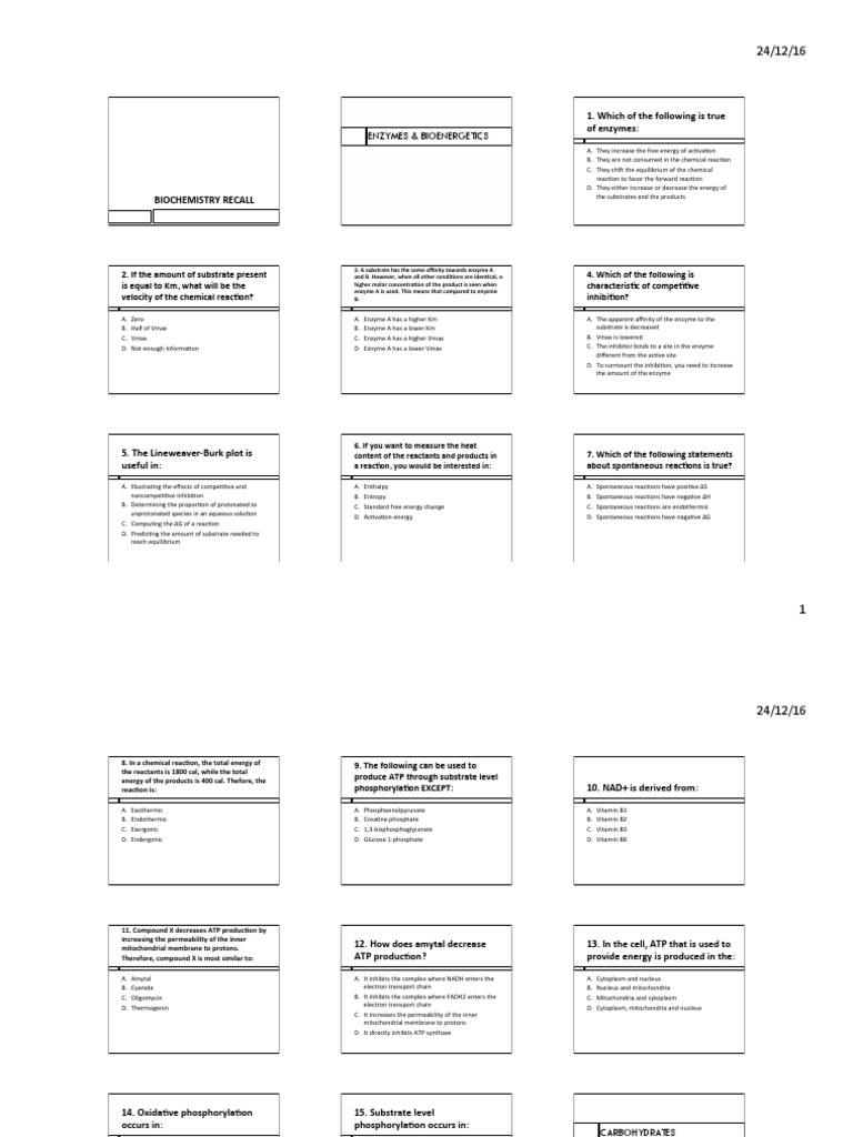 Biochemistry Quizzes by Ronnie Baticulon | PDF | Pyruvic Acid | Glycolysis
