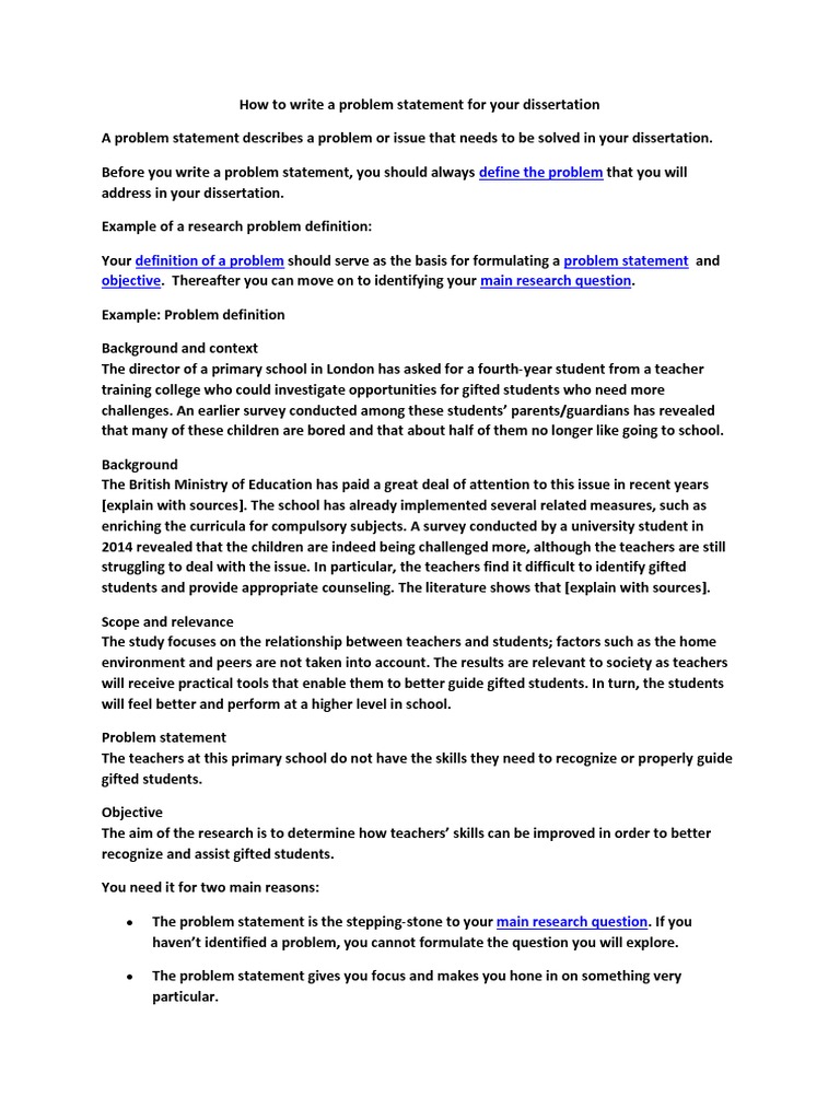 How To Write A Problem Statement For Your Dissertation | PDF | Question ...