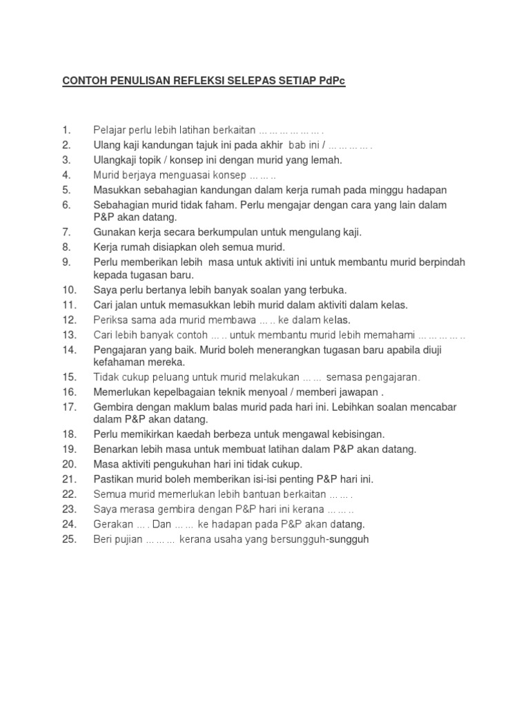Contoh Penulisan Refleksi Selepas Setiap PDPC | PDF