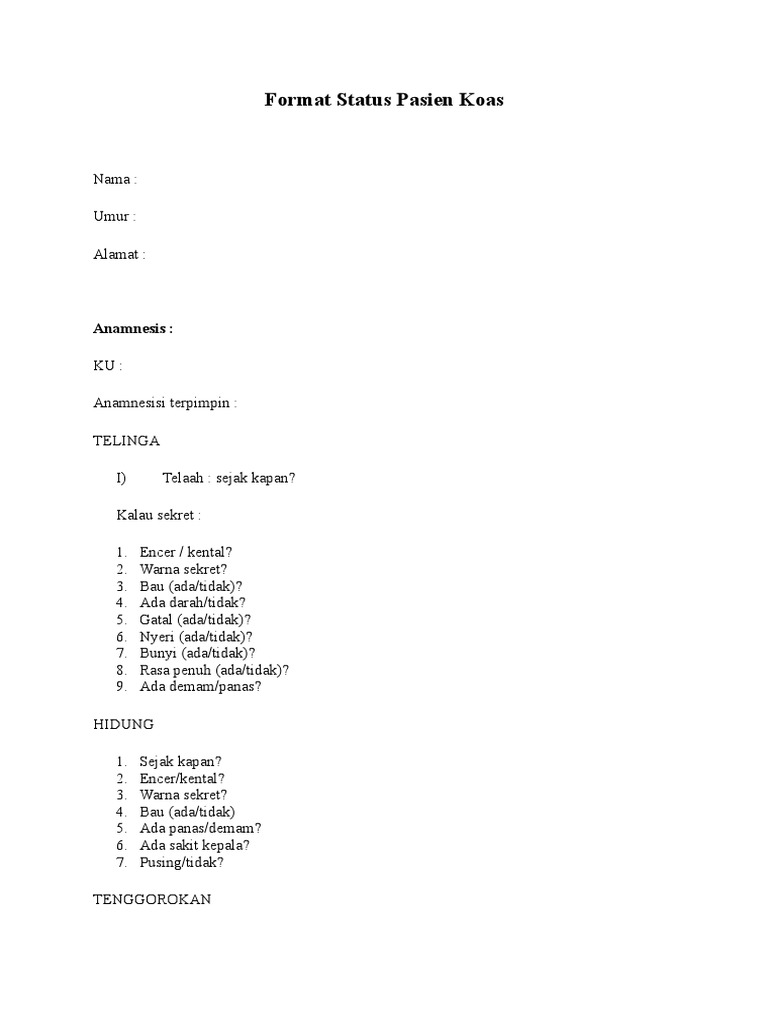 Format Status Pasien Koas | PDF