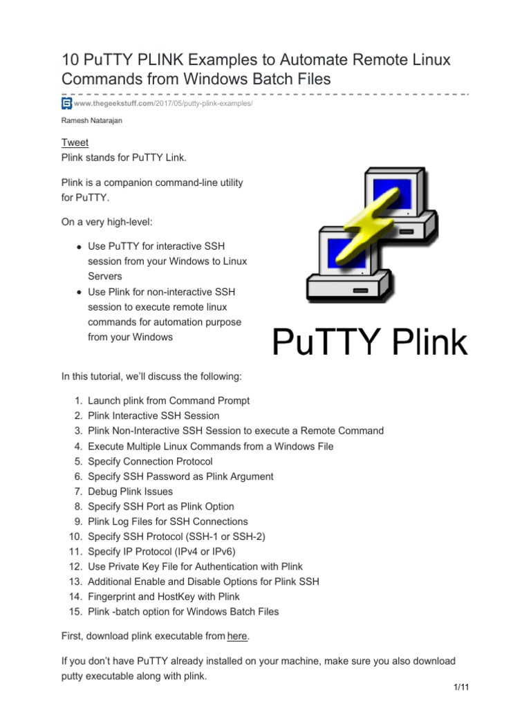10 PuTTY PLINK Examples To Automate Remote Linux Commands From Windows Batch Files | PDF ...