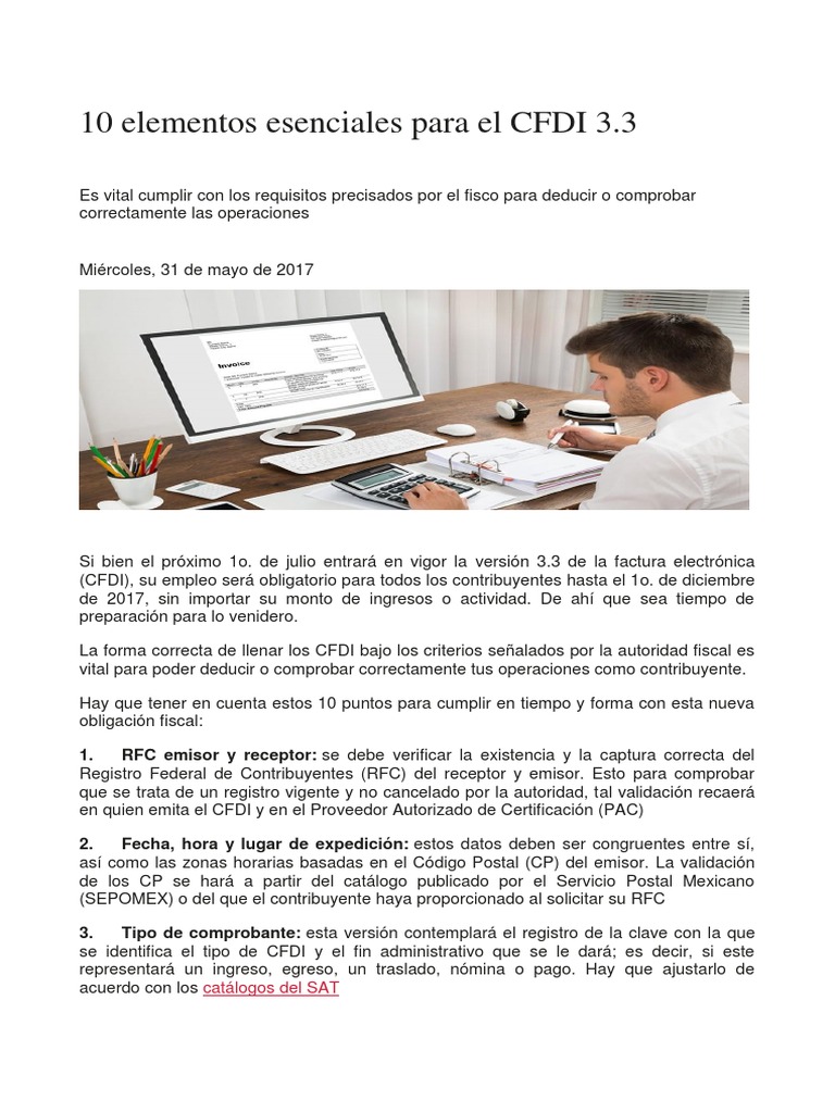 10 Elementos Esenciales para El CFDI 3.3 | PDF | Pagos | Tipo de cambio